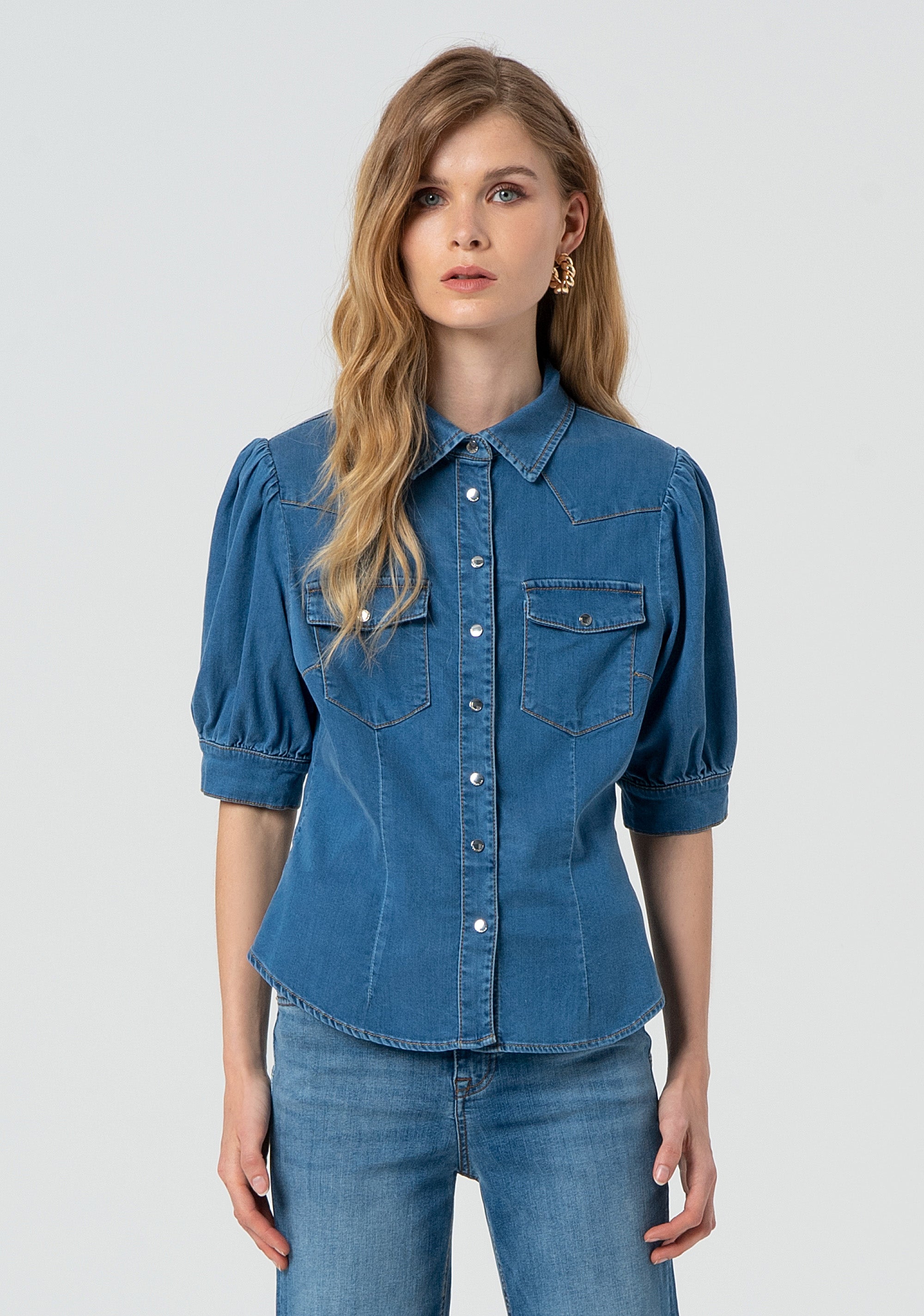 Shirt regular fit made in denim with middle wash FP25ST6004D46302 FRACOMINA