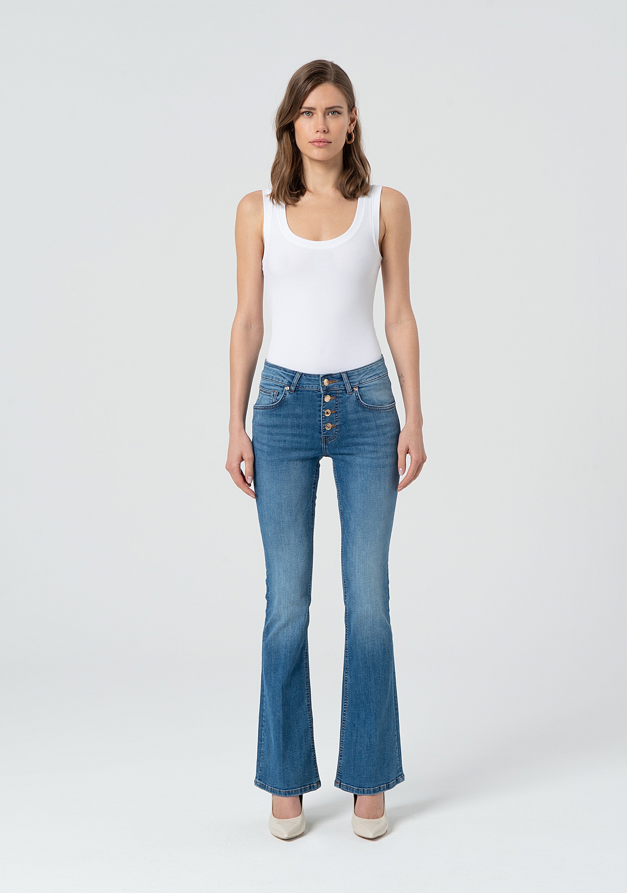 Jeans bootcut with push-up effect made in denim with middle wash ...