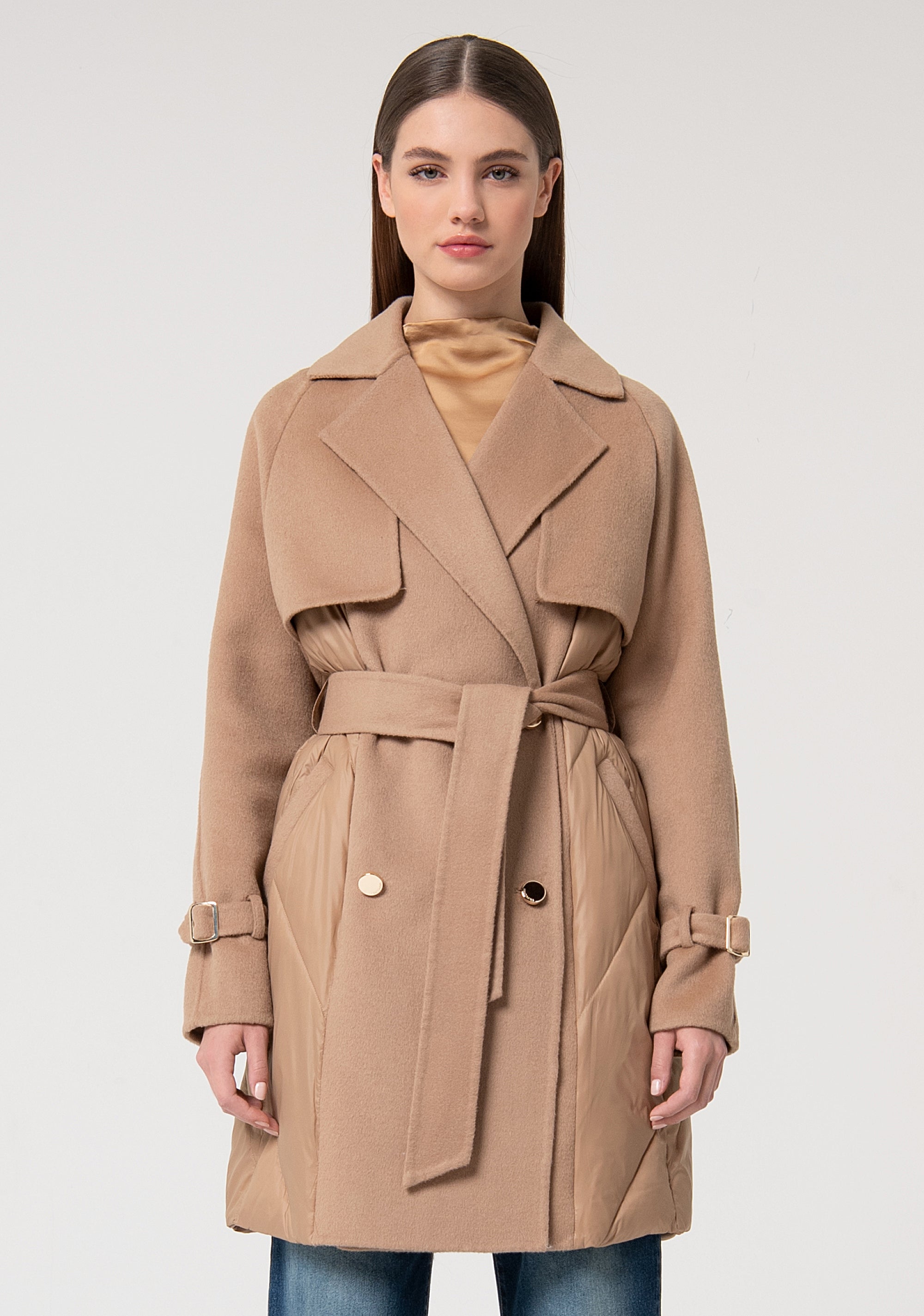 Trench regular fit made in cloth and quilted technical fabric ...